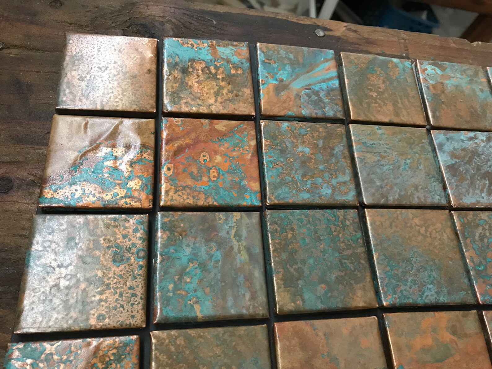 Genuine Copper Tiles in Aqua Blue Green & Oxidized Patina - Etsy