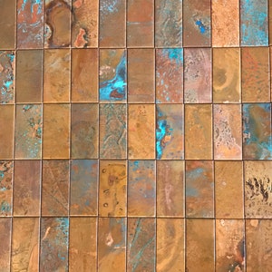 3”x6” Copper Subway Tile LIMITED EDITION Mix of Color & Texture W/ Aqua ...