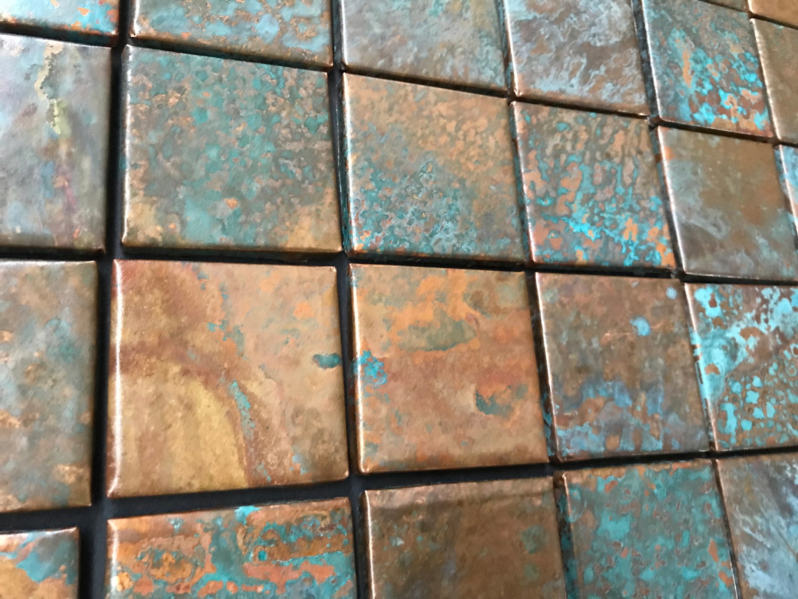 Echte koperen tegels in aqua blauw groen &geoxideerde patina - Etsy België