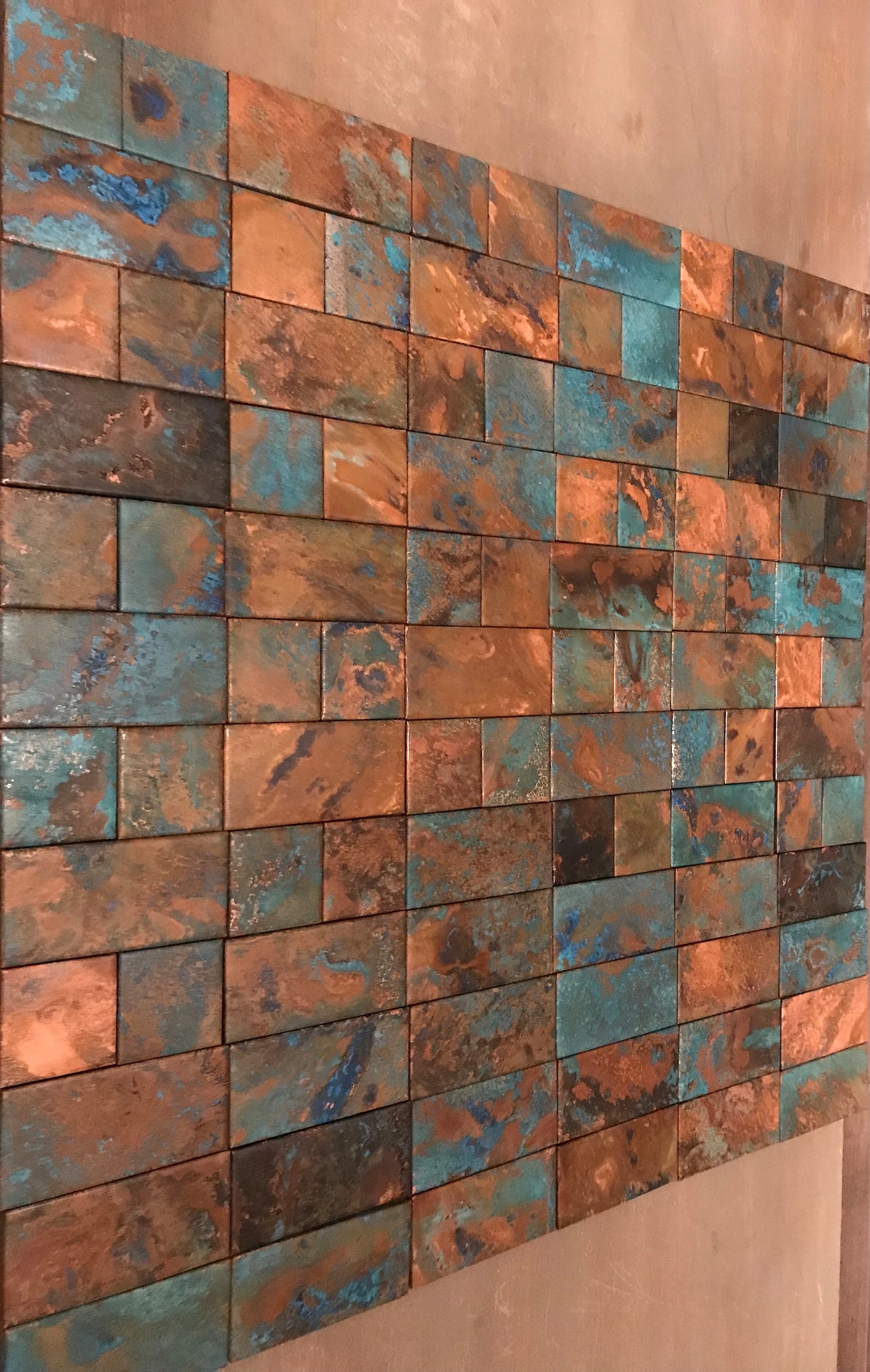 4”x12” Handmade Copper Tile Accent Liner in Turquoise, Aqua, Blue for ...