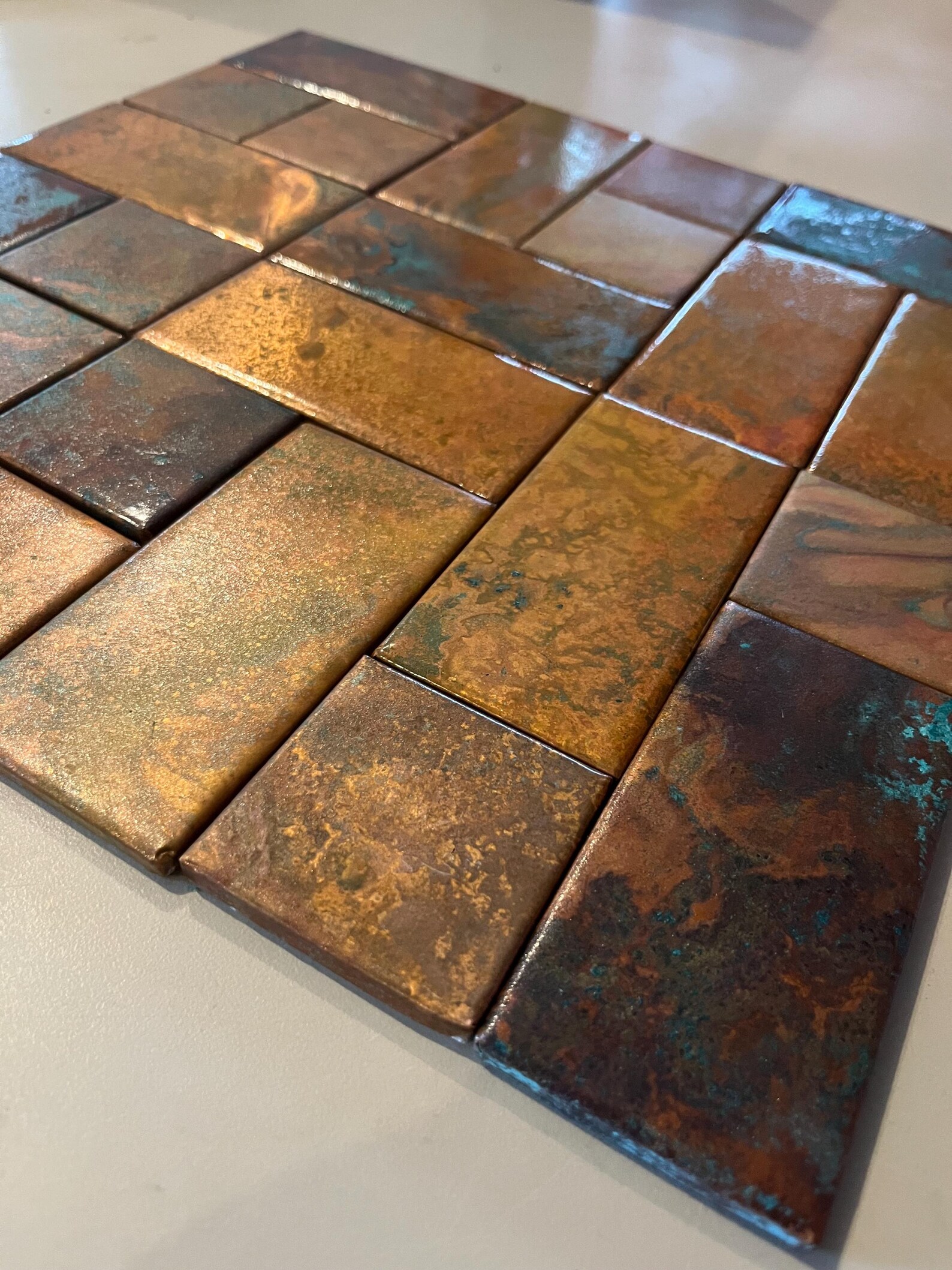 Genuine Copper Wall Tile With Patina for Kitchen Backsplash, Shower or ...
