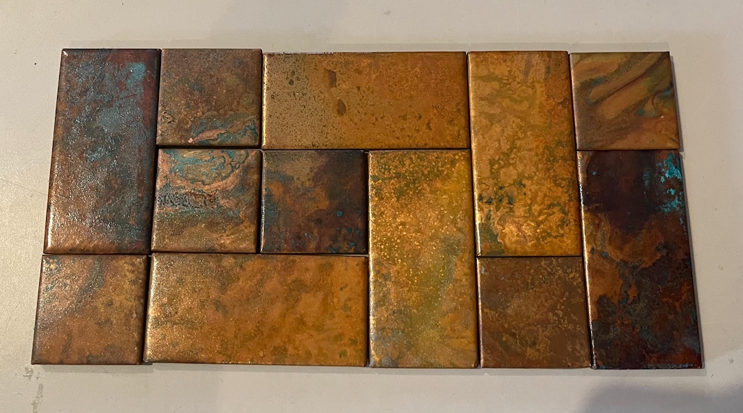Genuine Copper Wall Tile Border With Patina for Kitchen Backsplash ...