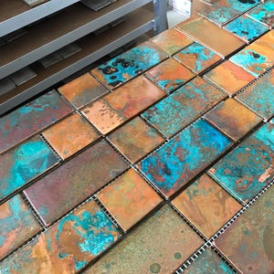 4”x12” Handmade Copper Tile Kitchen Backsplash Border in Dark Turquoise ...