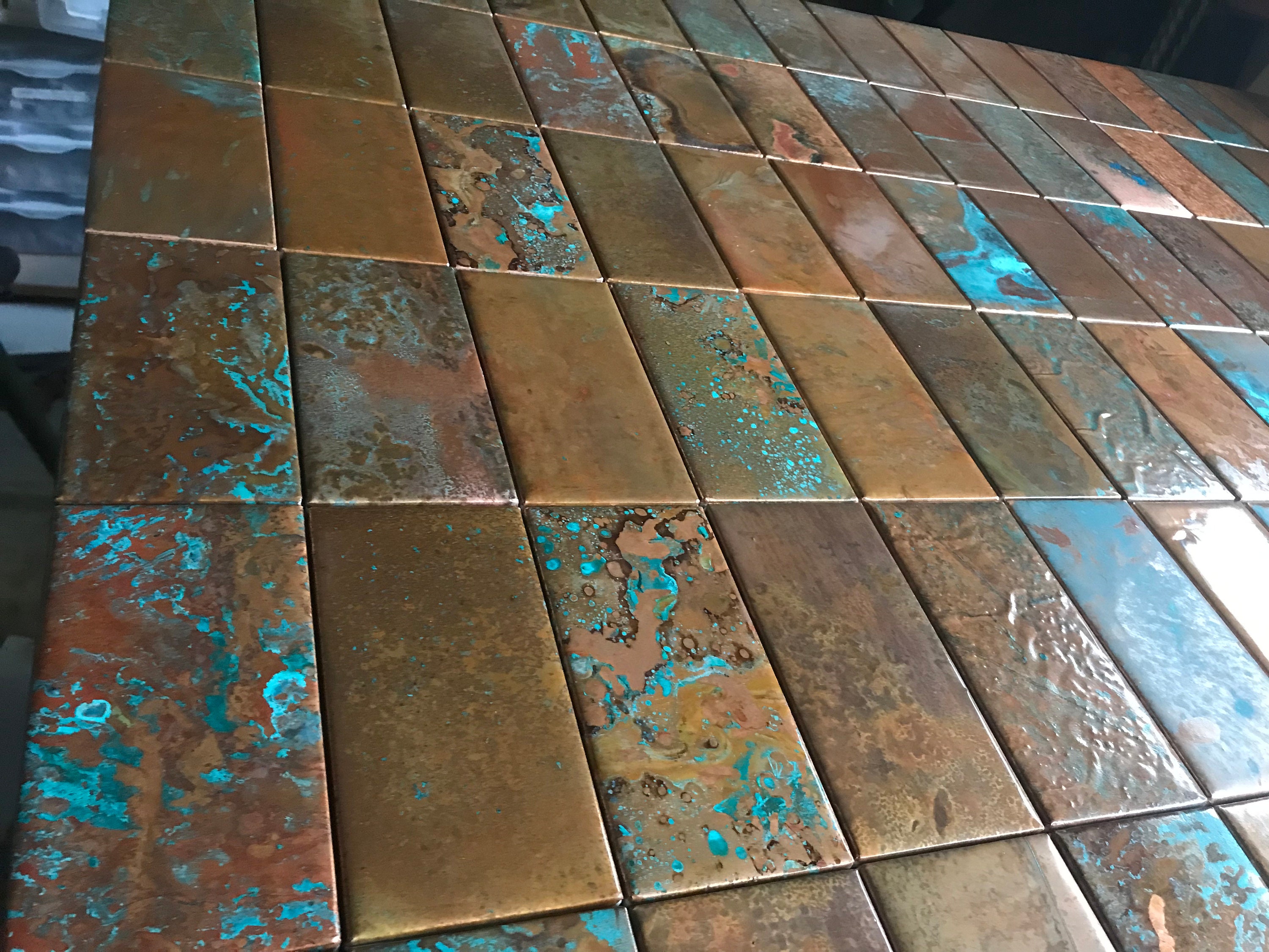 3”x6” Copper Subway Tile LIMITED EDITION Mix of Color & Texture W/ Aqua ...