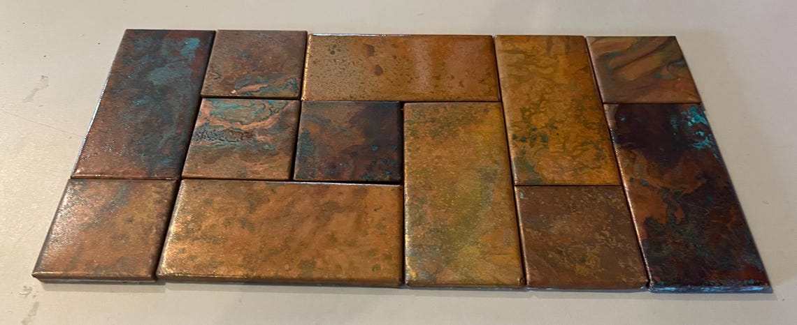 Genuine Copper Wall Tile With Patina for Kitchen Backsplash, Shower or ...