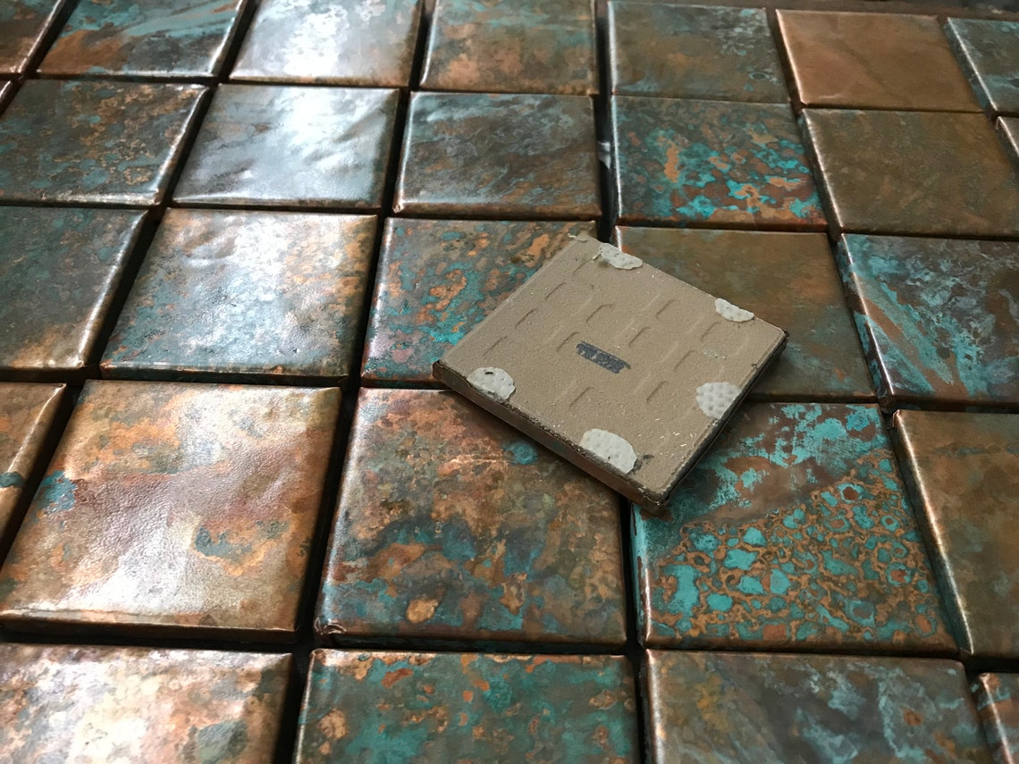 Genuine Copper Tiles in Aqua Blue Green & Oxidized Patina - Etsy