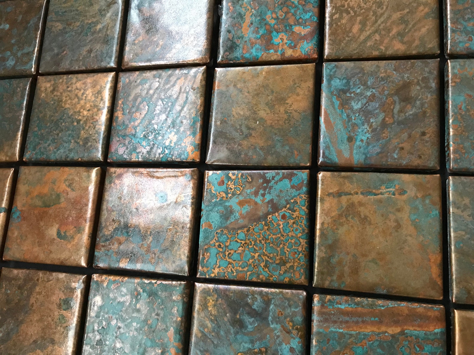 Genuine Copper Tiles in Aqua Blue Green & Oxidized Patina - Etsy