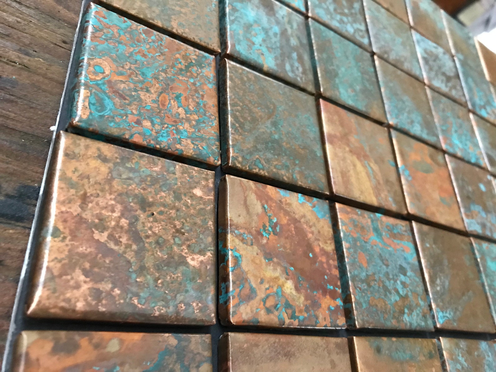 Genuine Copper Tiles in Aqua Blue Green & Oxidized Patina - Etsy