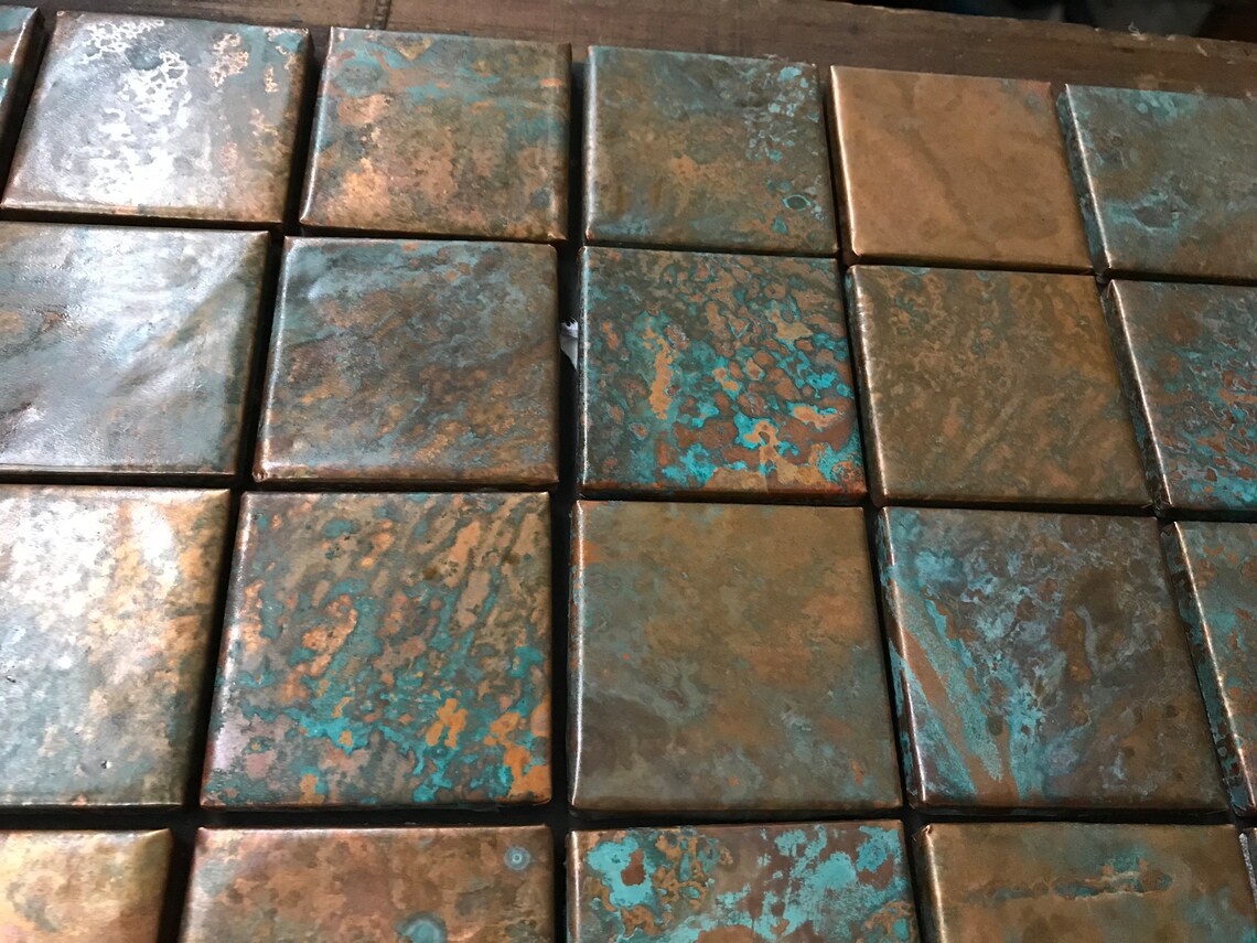 Genuine Copper Tiles in Aqua Blue Green & Oxidized Patina - Etsy