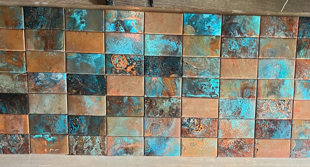 3”x6” Copper Subway Tile LIMITED EDITION Mix of Color & Texture W/ Blue ...