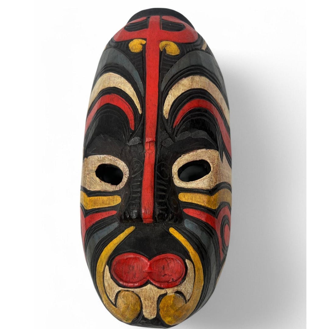 African Hand Carved & Painted Wooden Tribal Mask Wall Hanging Native 11 ...