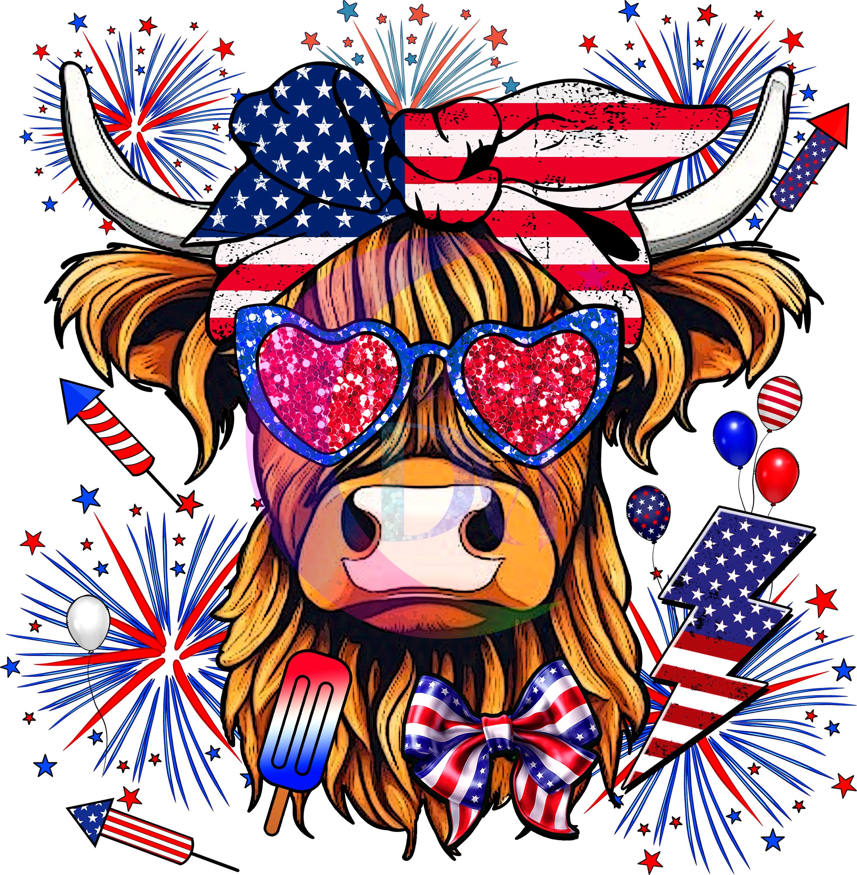 Pre-made DTF - Fourth of July - Cow - Physical Product - Etsy