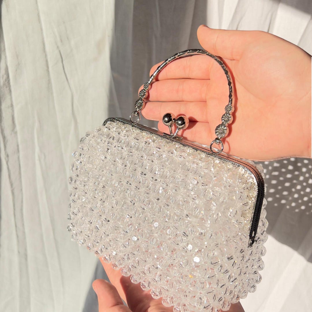 Round Honeycomb Pattern White Beaded Bag - 10mm Beads - Etsy