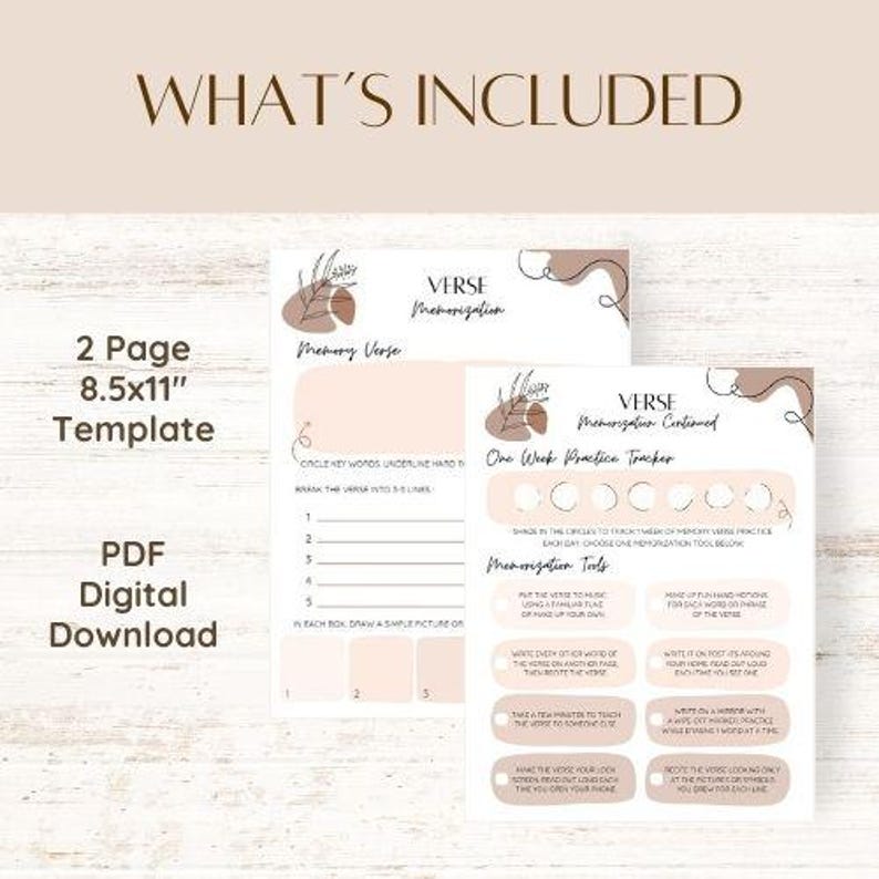 Bible Verse Memorization Template, Scripture Memory Tool, Memory Verse ...