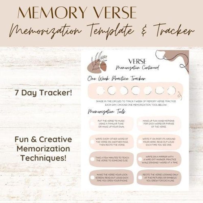 Bible Verse Memorization Template, Scripture Memory Tool, Memory Verse ...