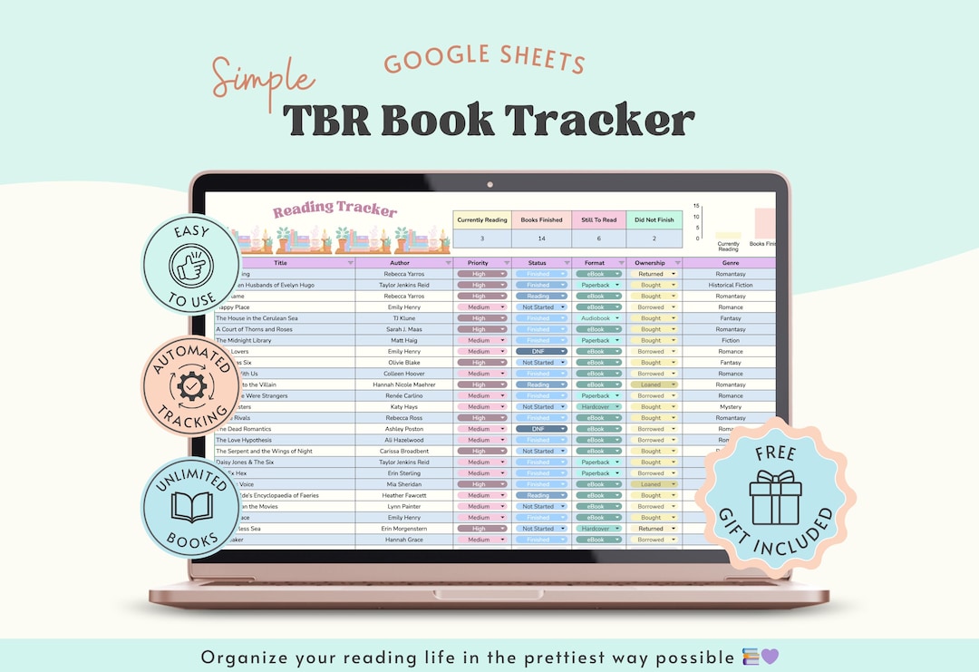 Google Sheets TBR Book Tracker – Aesthetic Reading Spreadsheet for Book ...