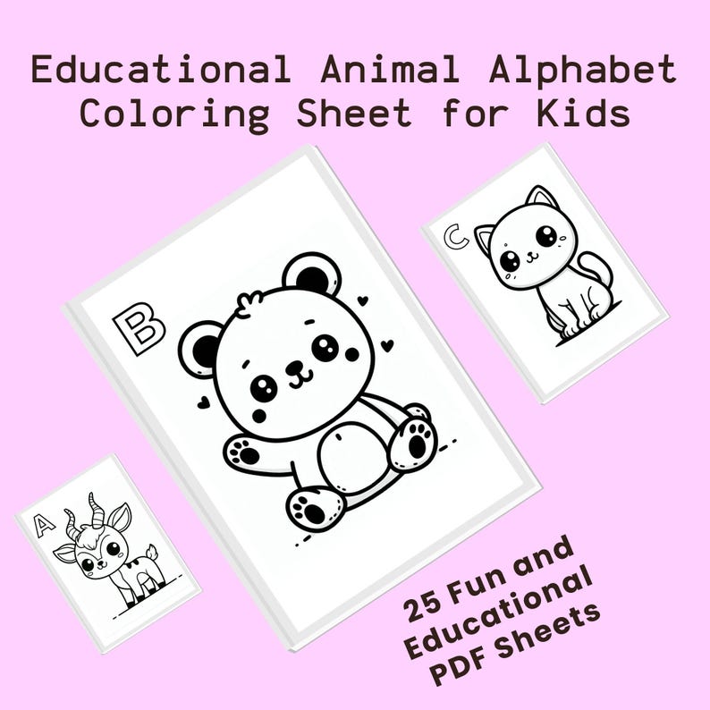 25 Educational Coloring Pages: Letters and Animals-printable Coloring ...