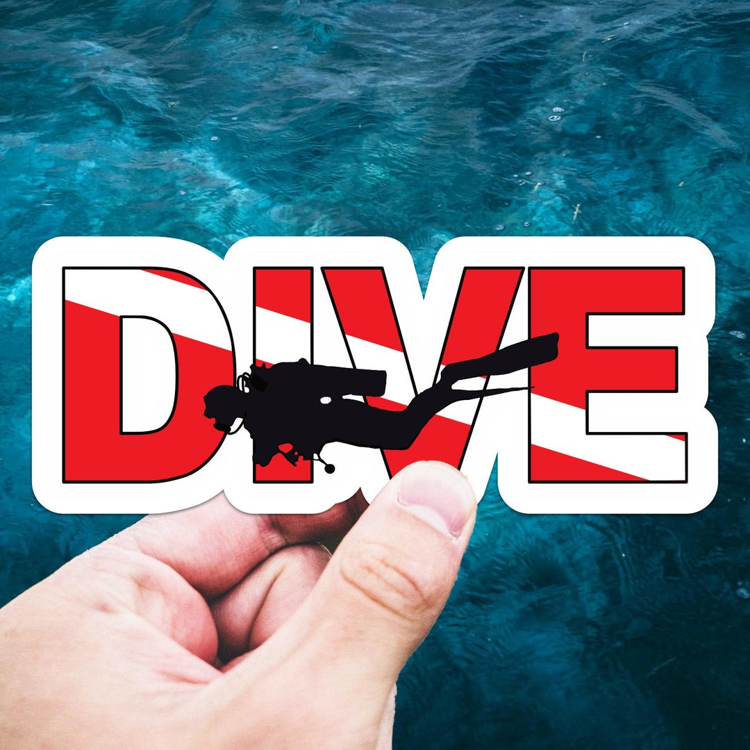 Dive Sticker With Scuba Diver, Dive Flag Sticker, Water Sports Sticker ...