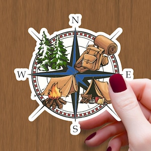 Camping Compass Rose Sticker Decal, Sticker for Outdoor Nature ...
