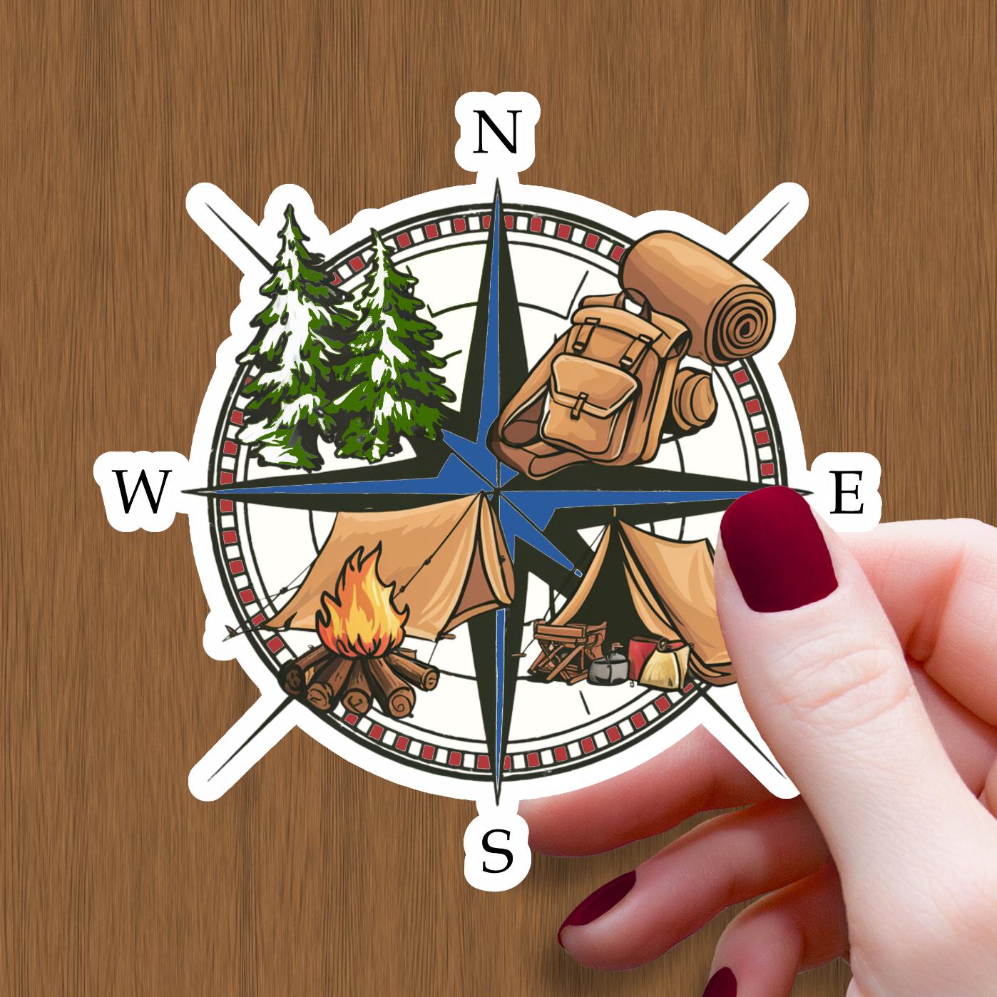 Camping Compass Rose Sticker Decal, Sticker for Outdoor Nature ...
