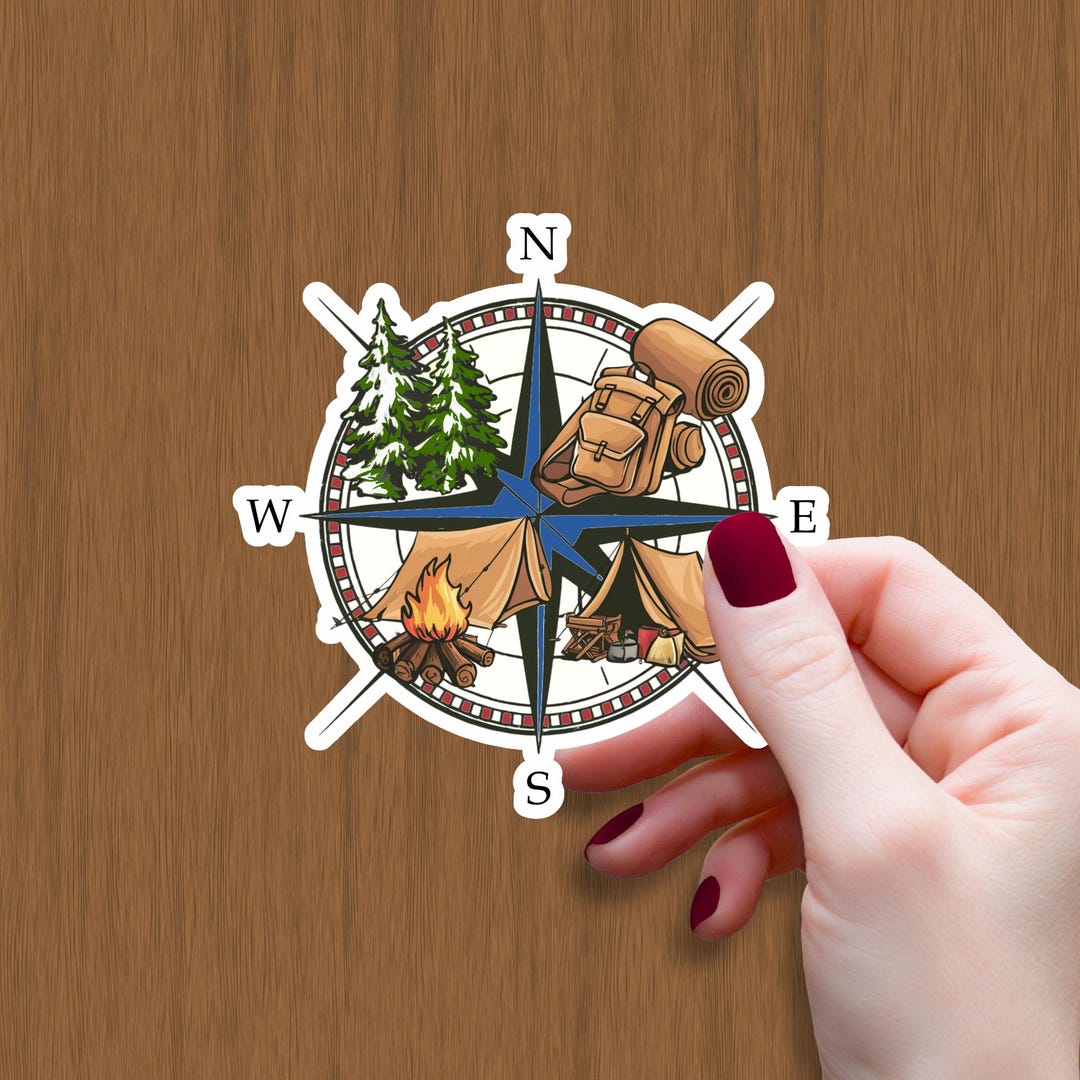 Camping Compass Rose Sticker Decal, Hiking Sticker, Camping Sticker ...