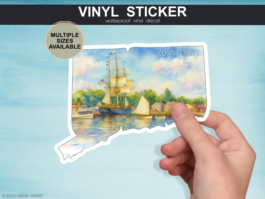 Connecticut State Sticker With Mystic Seaport | Scenic New England ...