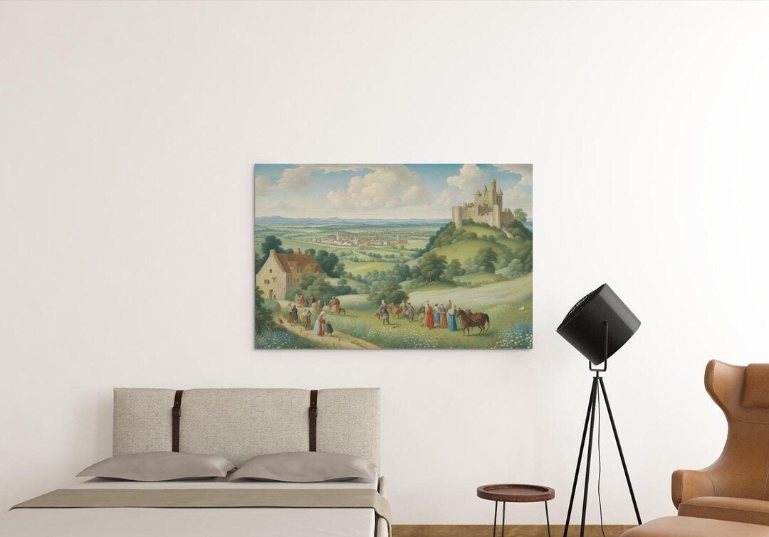 Medieval Countryside Canvas Wall Art - Castle, Village & Pastoral Scene ...