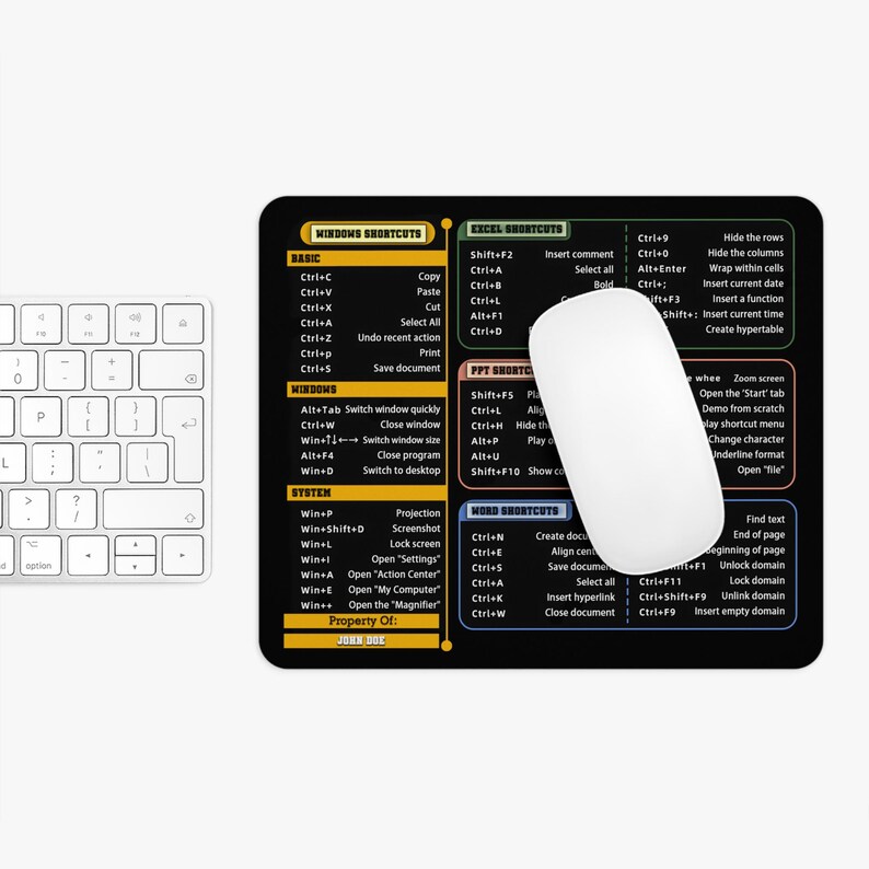 Excel Shortcuts Mouse Pad, Personalized Options, Keyboard Shortcuts ...
