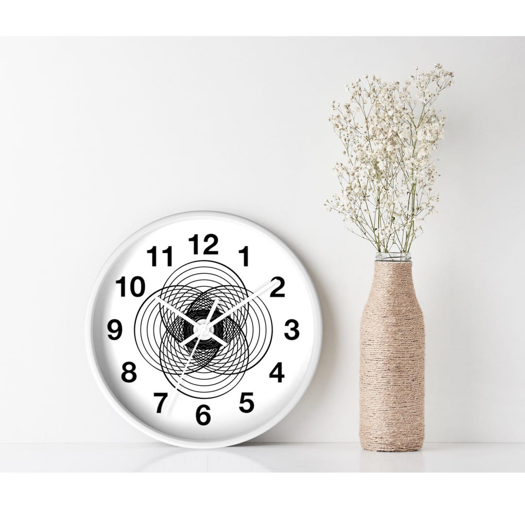 Geometric Spiral Wall Clock Modern Black and White Optical Art Clock ...