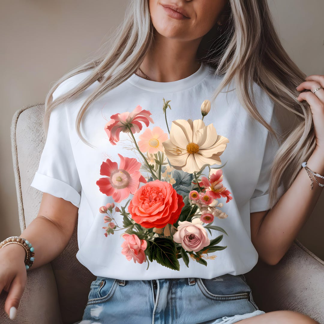 Vibrant Floral Design T-shirt Floral Cottagecore Shirt Aesthetic Shirt ...