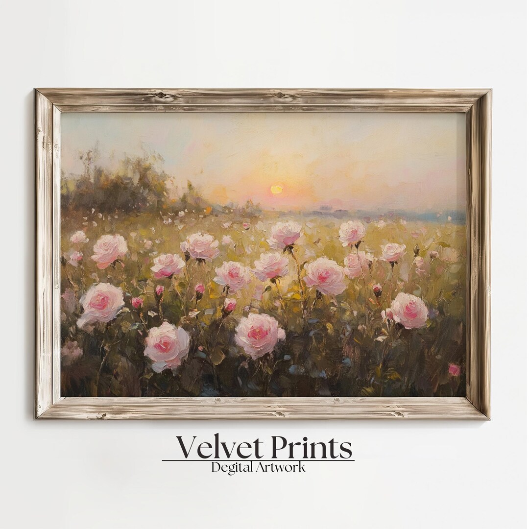 Pastel Pink Wildflower Landscape Print: Vintage Floral Wall Art ...