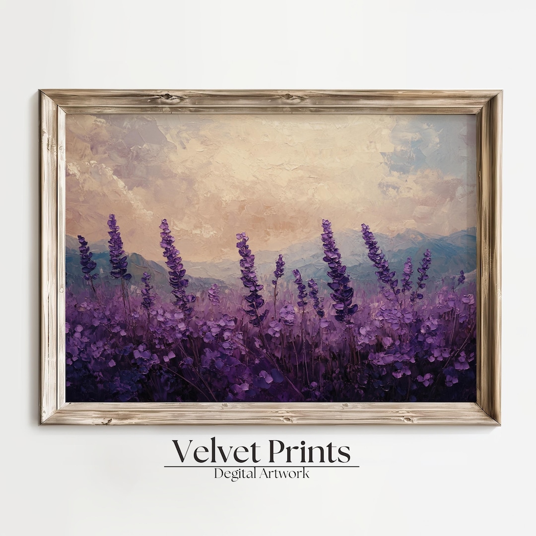 Lavender Field Art Print, Rustic Floral Wall Decor, Digital Download ...