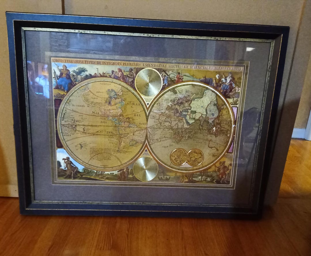The Bombay Company's Large Rare Framed Double Hemisphere World Map With ...