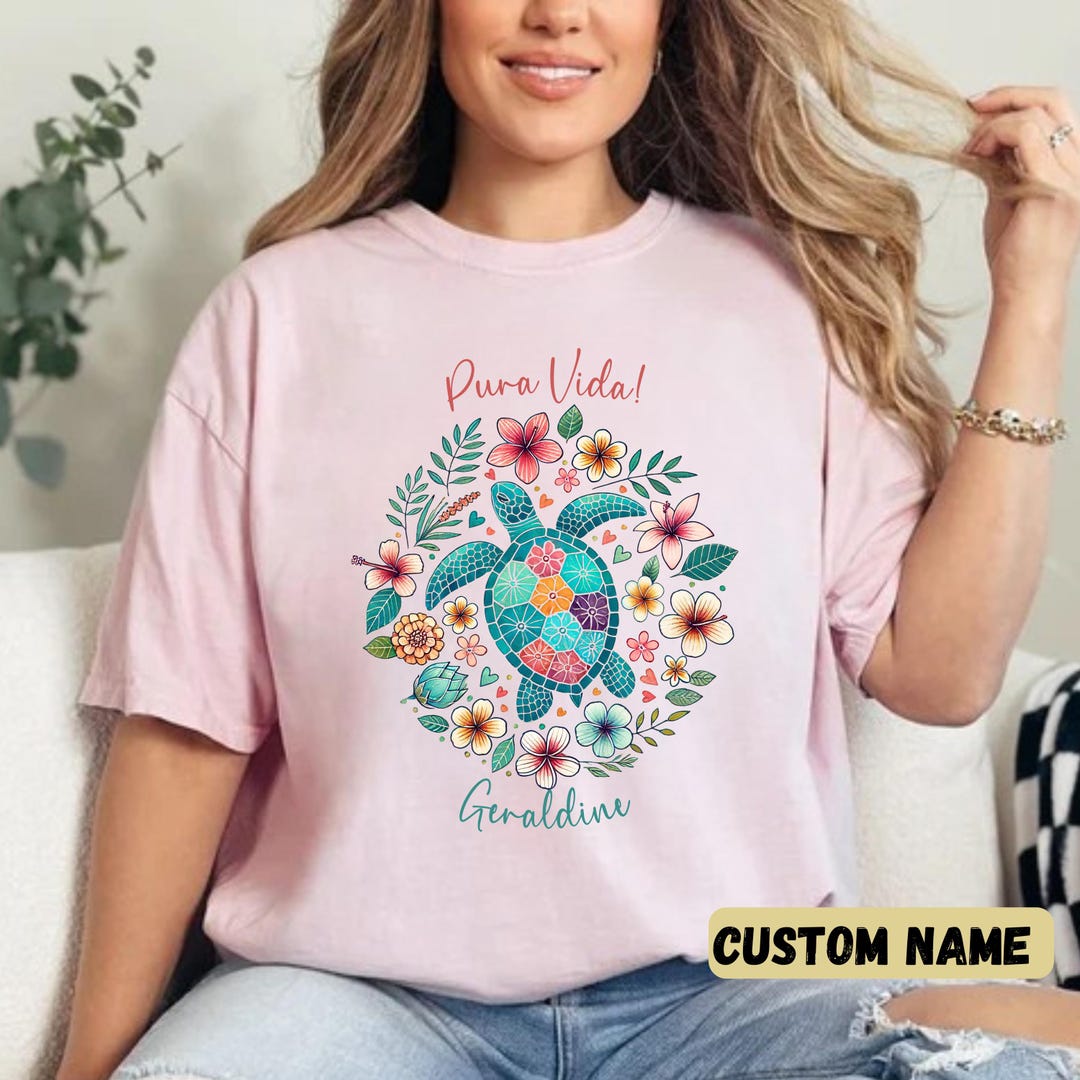 Custom Turtle Graphic Tee, Pura Vida Summer Top - Etsy
