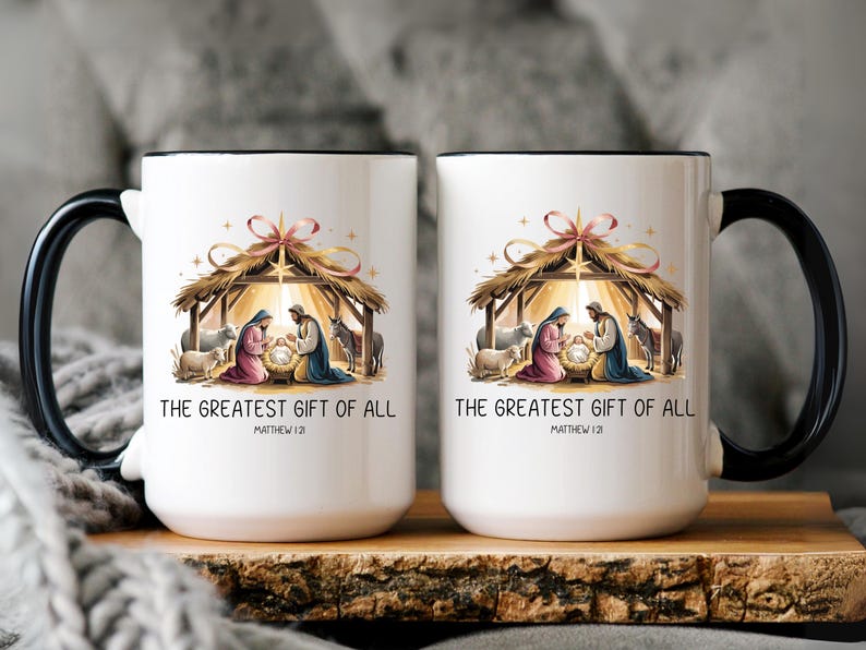 Christian Christmas Mug, Nativity Scene Mug, Jesus Birth Gift, Faith ...