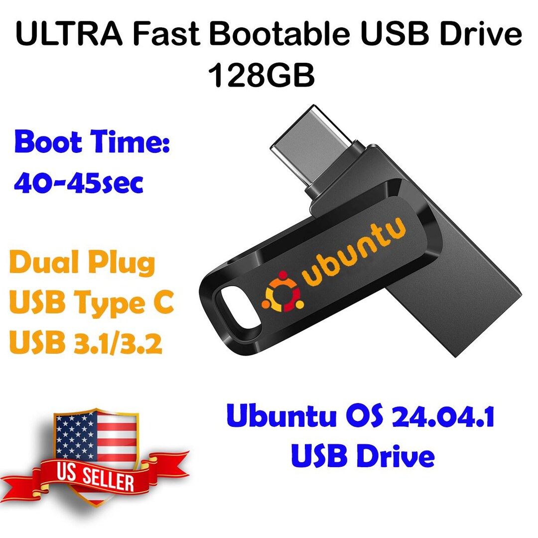 Ubuntu OS Ultra-fast USB Flash Drive 128GB (45sec Boot Time). Not an ...