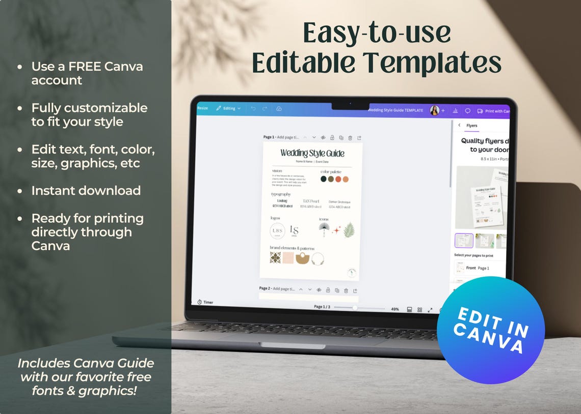 Simple Wedding Style Guide Canva Template | Wedding Planning Vision ...