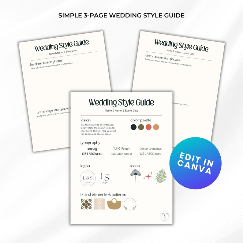 Simple Wedding Style Guide Canva Template | Wedding Planning Vision ...
