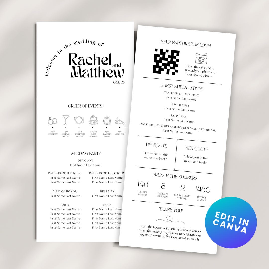 Retro Chic Wedding Program Rack Card Template | Modern Minimalist ...