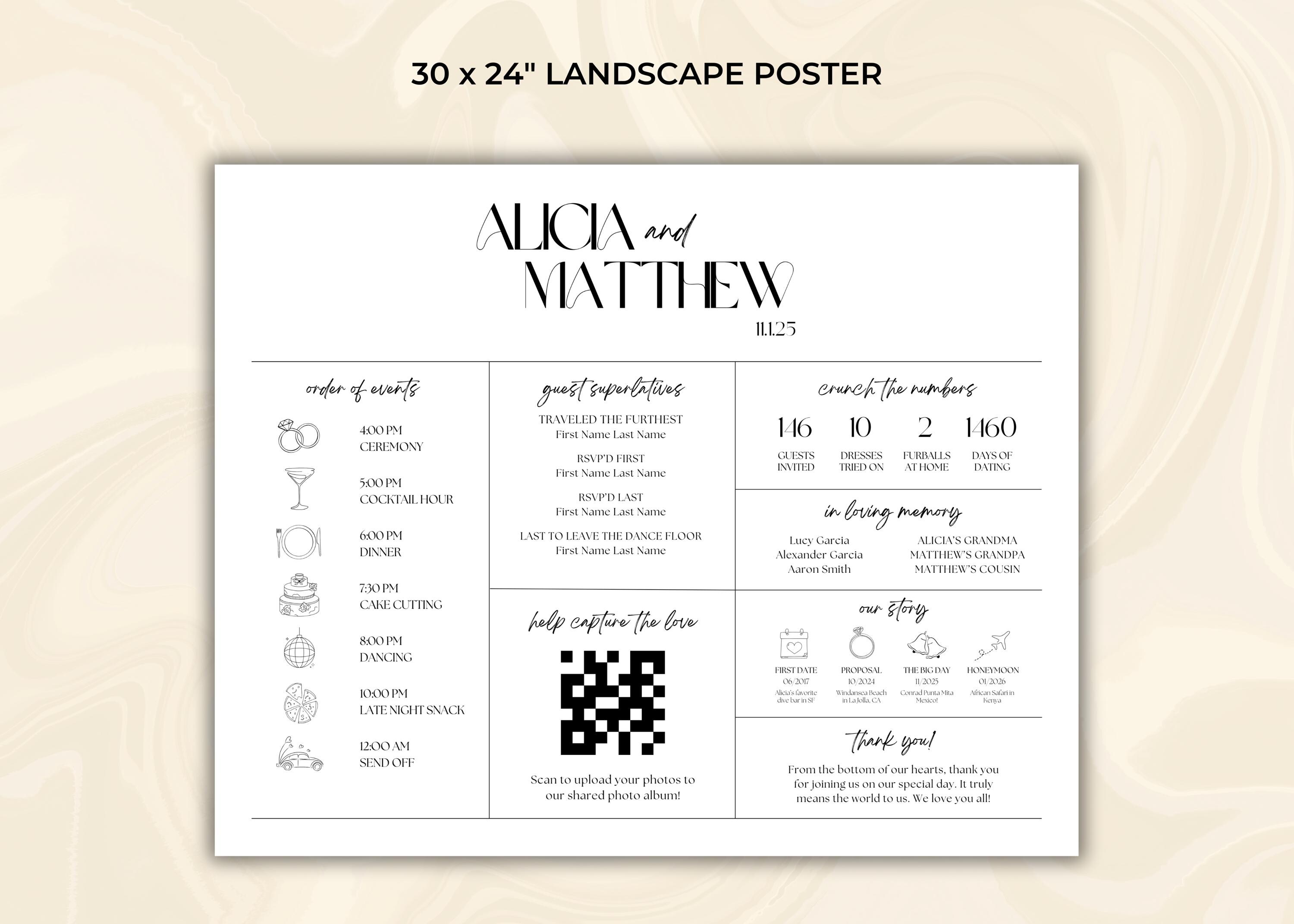 Wedding Infographic Welcome Sign | Simple Elegant Minimalist 30x24 ...