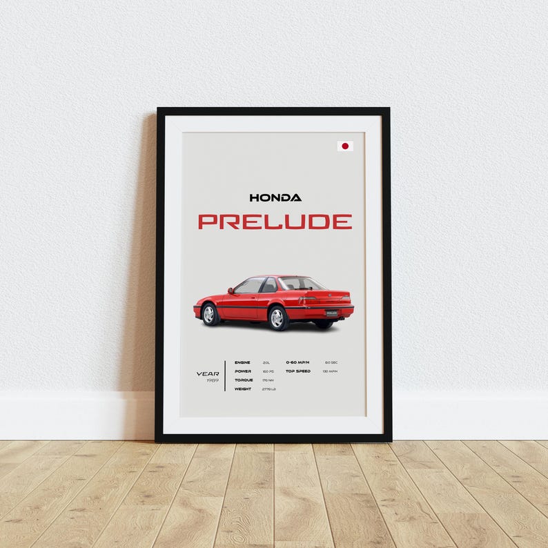 Honda Prelude Poster, Classic JDM Car Print, Retro Japanese Wall Art ...