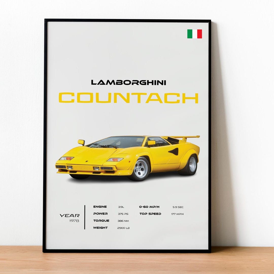 Lamborghini Countach Poster, Classic Supercar Print, Retro Italian Car ...