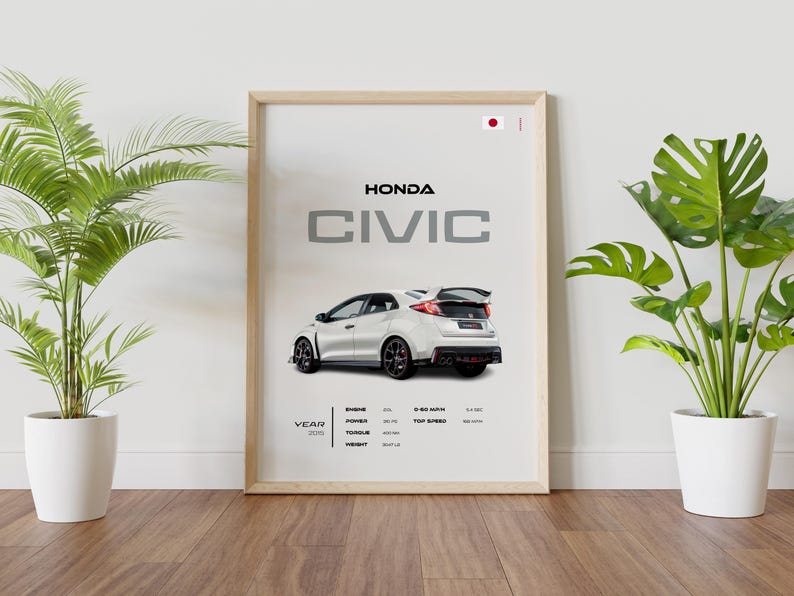 Honda Civic Poster | Vintage Car Wall Art | Retro Honda Decor for Home ...
