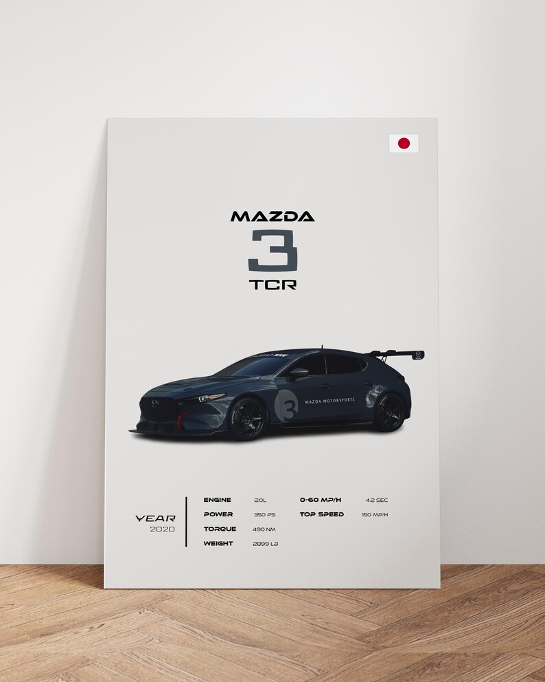 Mazda 3 TCR Poster – Racing Car Poster, Japanese Motorsport Wall Art ...