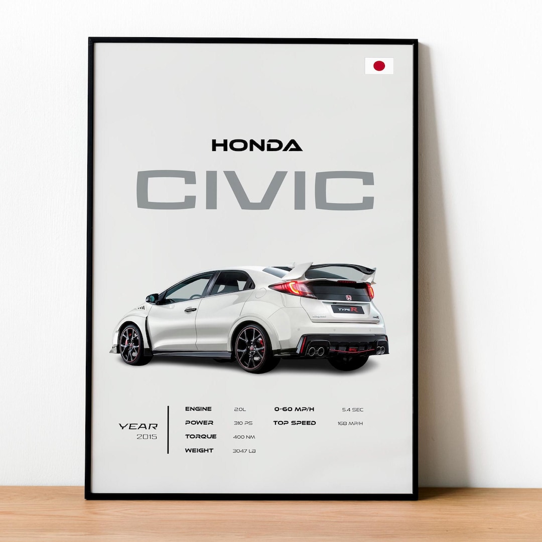 Honda Civic Type R Poster, Sports Car Wall Art, Car Enthusiast Gift - Etsy