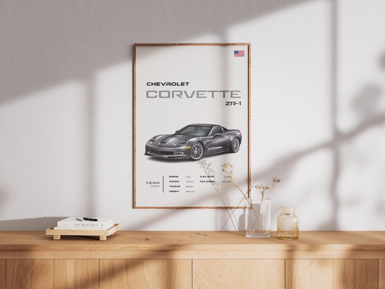 Chevy Corvette ZR1 Poster –supercharged Sports Car Wall Art, Modern ...