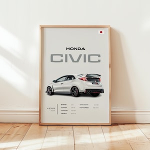 Honda Civic Poster | Vintage Car Wall Art | Retro Honda Decor for Home ...