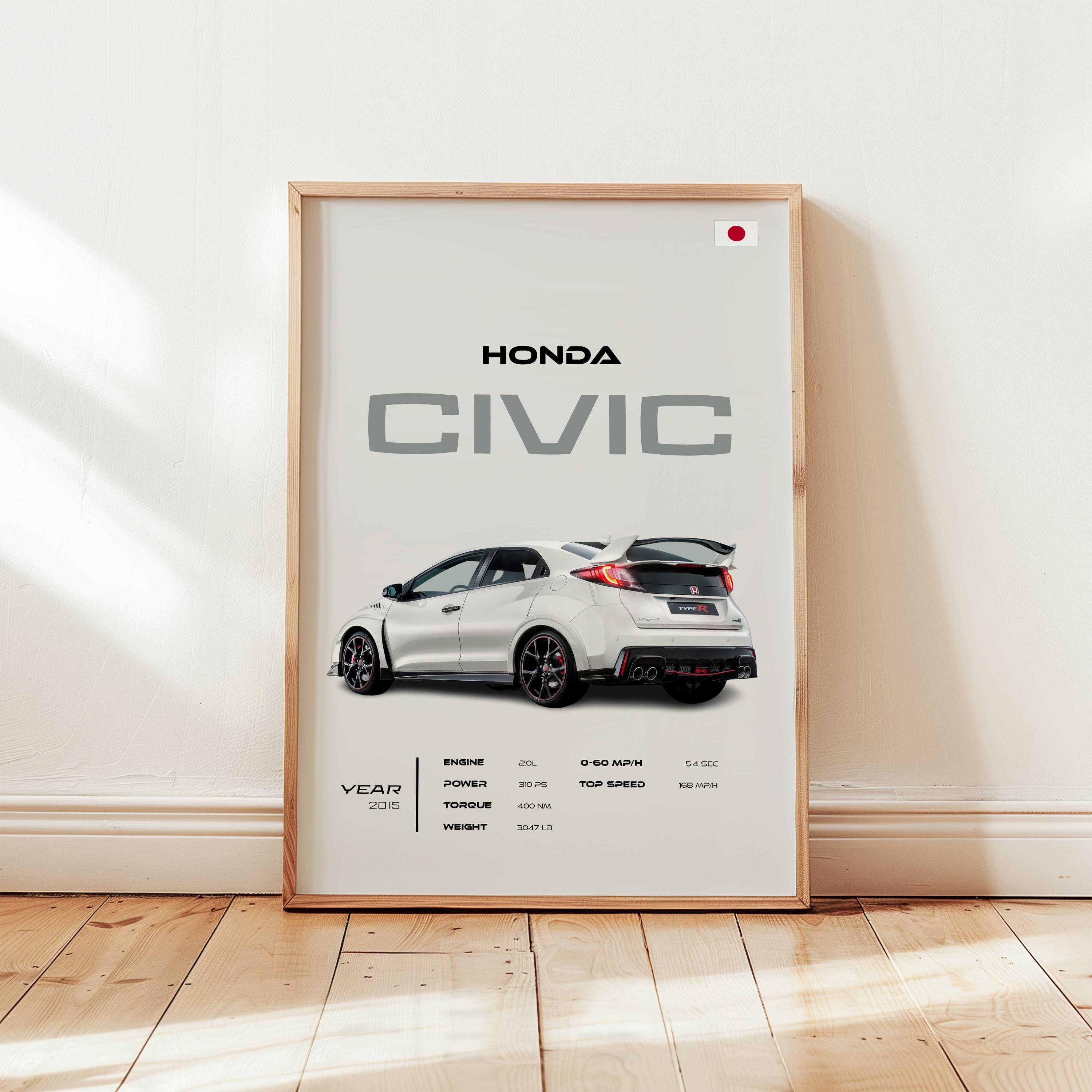 Honda Civic Poster | Vintage Car Wall Art | Retro Honda Decor for Home ...