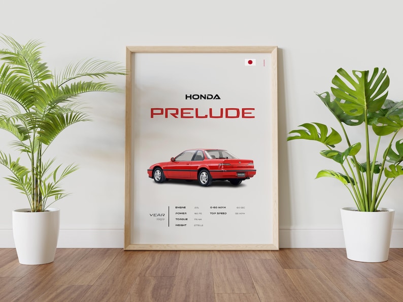 Honda Prelude Poster, Classic JDM Car Print, Retro Japanese Wall Art ...