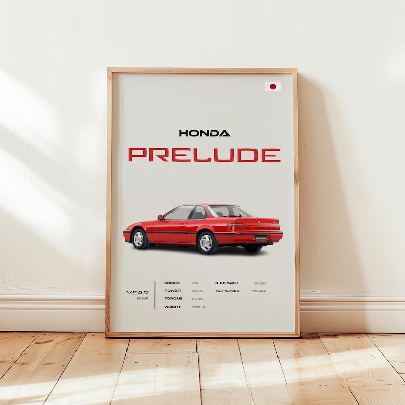 Honda Prelude Poster, Classic JDM Car Print, Retro Japanese Wall Art ...
